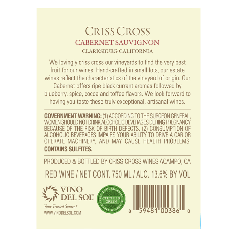 Criss Cross Cabernet Sauvignon 750ml : Alcohol fast delivery by App or ...