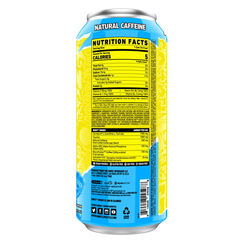 GHOST® Energy Sour Patch Kids Blue Raspberry 16oz Can : Drinks fast ...