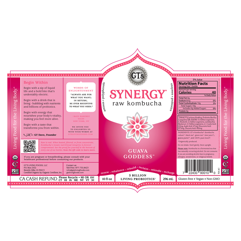 GT's SYNERGY Guava Goddess Kombucha 10oz Bottle : Drinks fast delivery ...