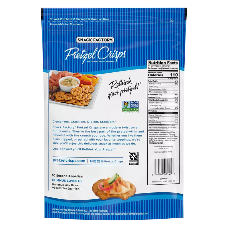 Snack Factory Original Pretzel Crisps 14oz : Snacks fast delivery by ...