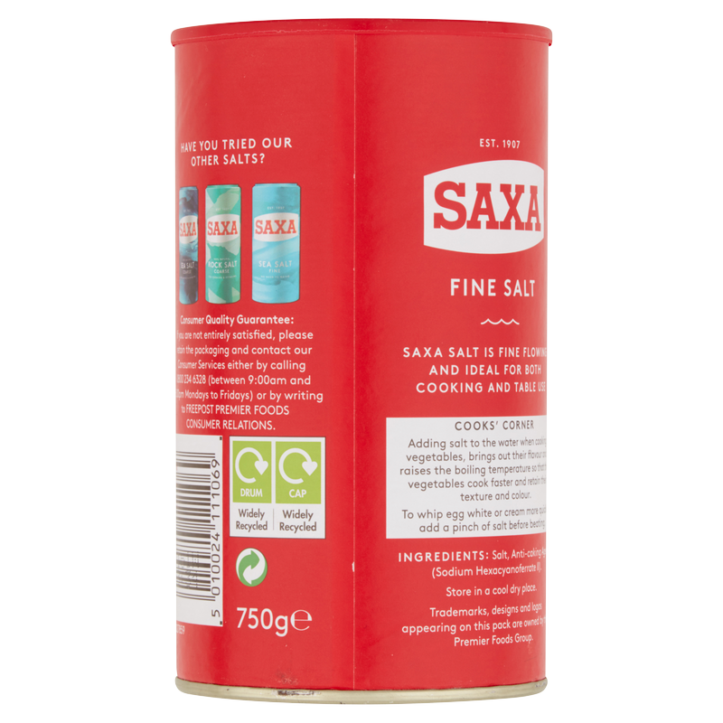 Saxa Fine Salt Drum, 750g : Food Cupboard fast delivery by App or Online