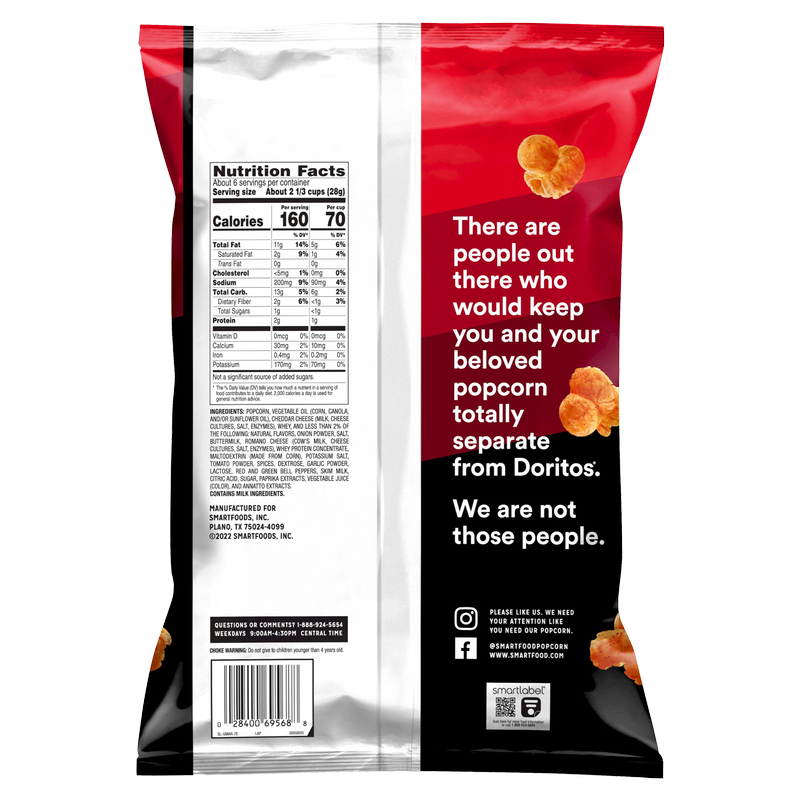 Smartfood Doritos Nacho Cheese Popcorn 6.25oz : Snacks fast delivery by ...