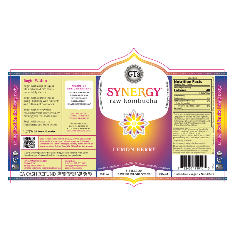 GT's SYNERGY Lemon Berry Kombucha 10oz Bottle : Drinks fast delivery by ...