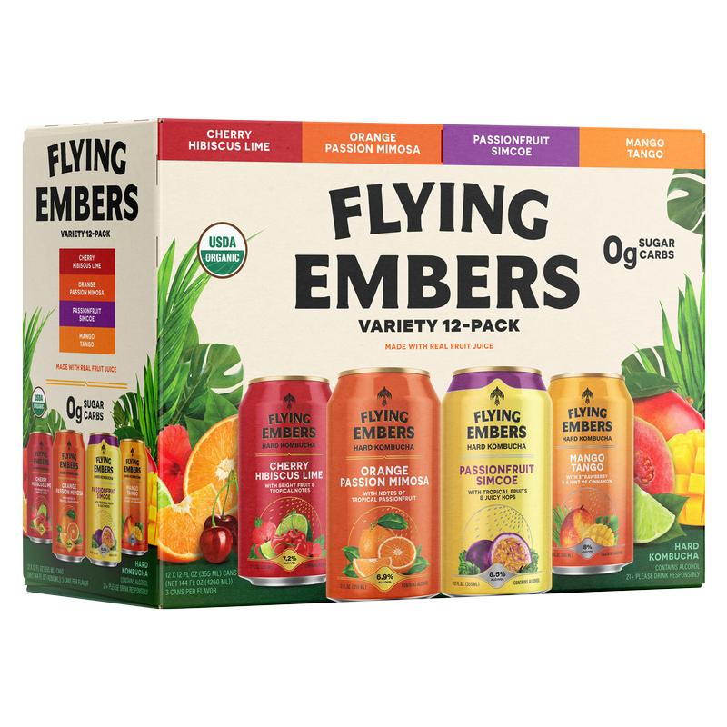 Flying Embers Variety Pack Hard Kombucha 12pk 12oz Can : Alcohol fast ...