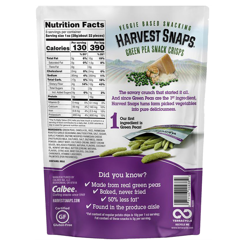 Harvest Snaps Crisps Parmesan Roasted Garlic 3oz Bag : Snacks fast ...