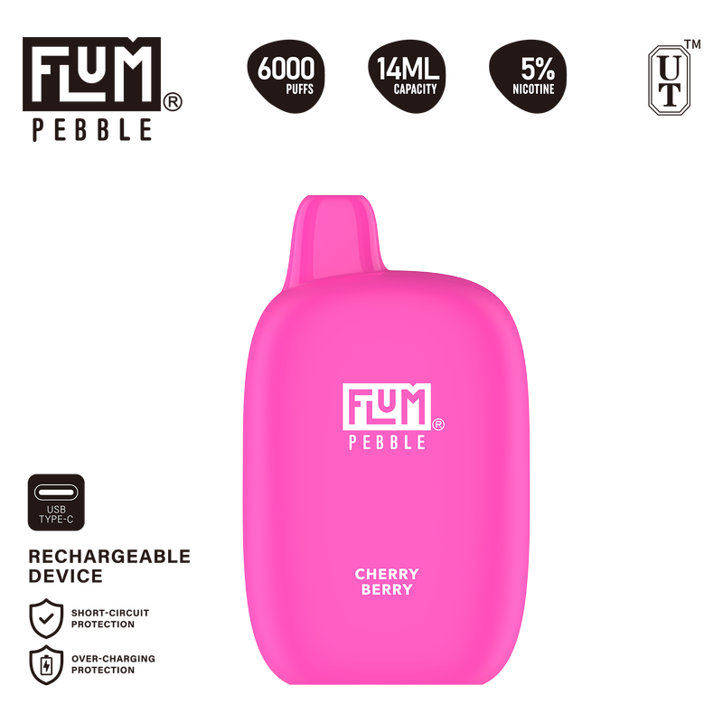 Flum Pebble Cherry Berry Disposable Vape 6000 Puffs : fast delivery by App or Online
