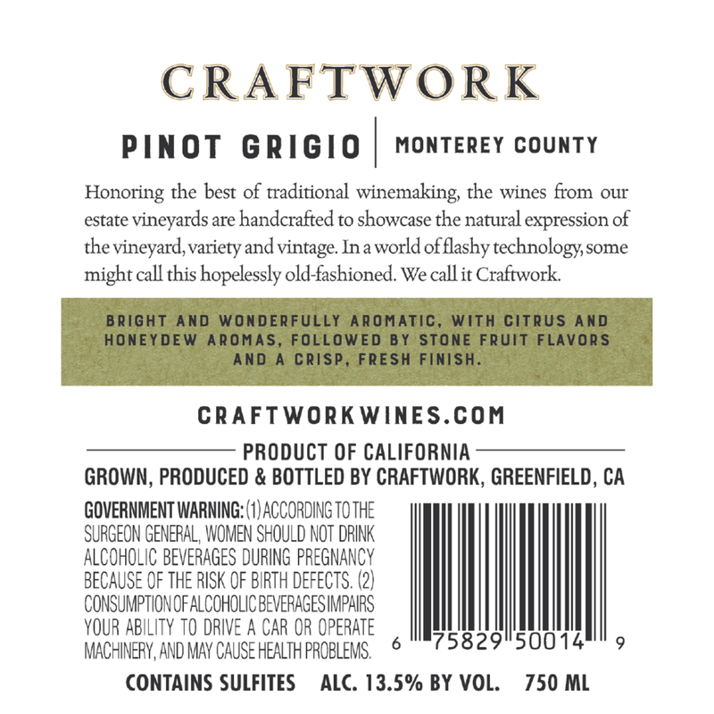 Craftwork Pinot Grigio 750ml : Alcohol fast delivery by App or Online