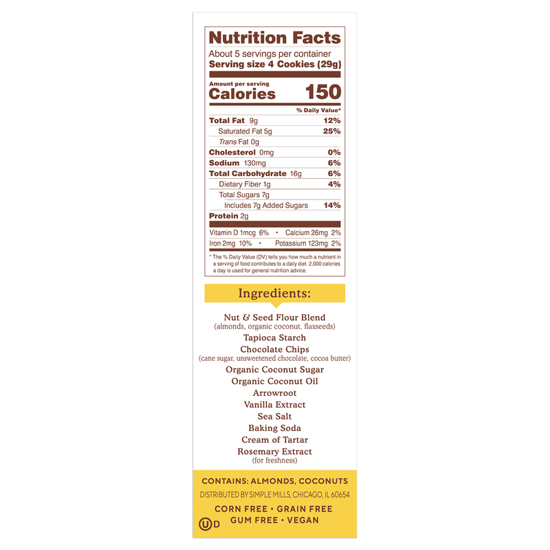 Simple Mills Crunchy Almond Flour Chocolate Chip Cookies 5.5oz : Snacks ...