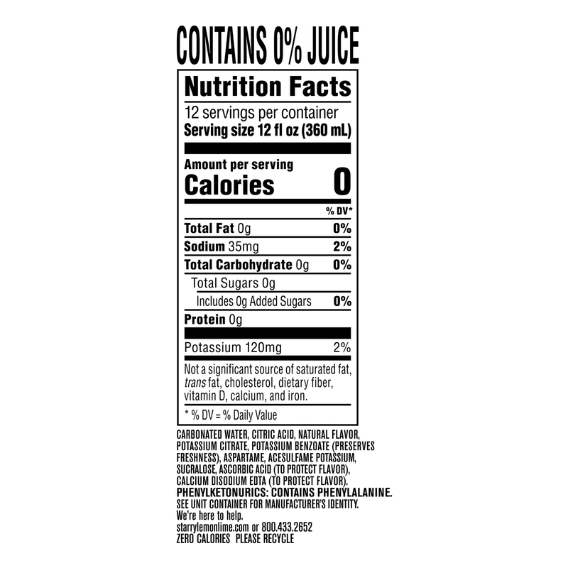 Starry Zero Sugar Lemon Lime 12pk 12oz Can : Drinks fast delivery by ...