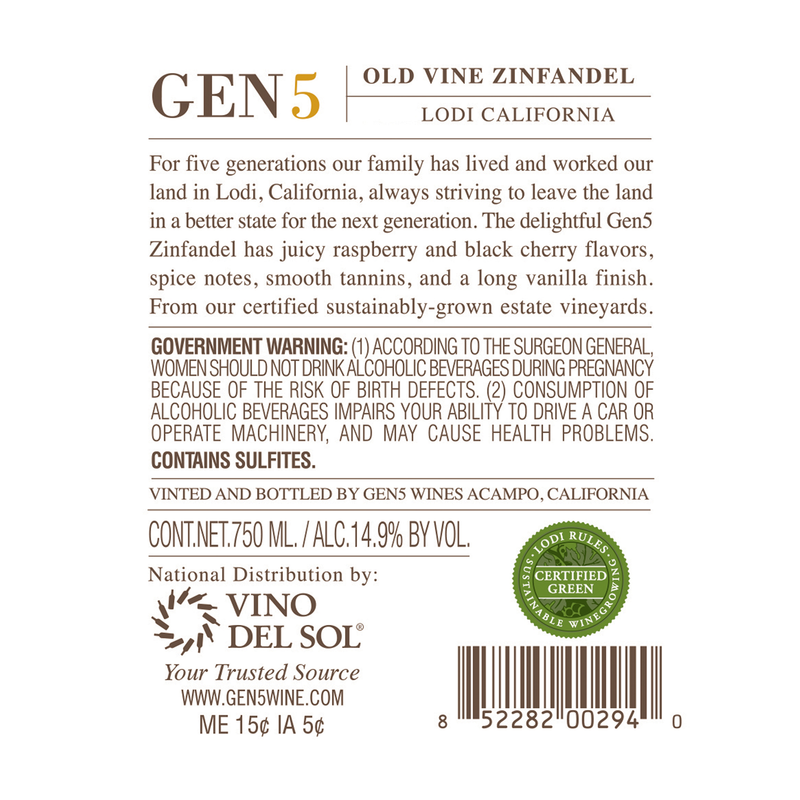 Gen 5 Old Vine Zinfandel 750ml : Alcohol fast delivery by App or Online