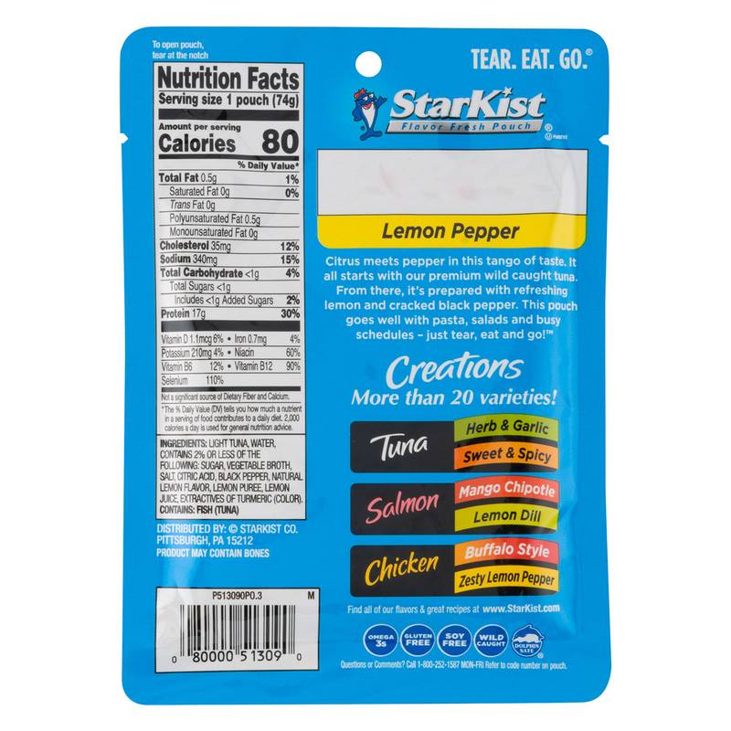 StarKist Tuna Creations Lemon Pepper Seasoned Tuna in Pouch 2.6oz ...