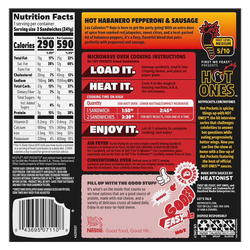 Hot Pockets Hot Ones Hot Habanero Pepperoni & Sausage 2ct 8.5oz : Quick ...