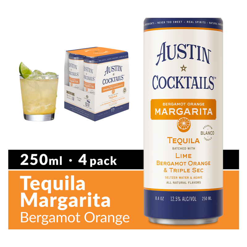 Austin Cocktail Bergamot Orange Sparkling Margarita 4pk 250ml Can 12.5% ...