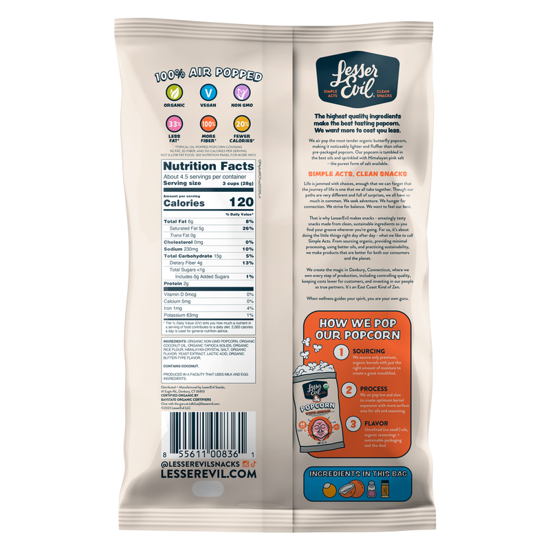 LesserEvil No Cheese Cheesiness Organic Popcorn 5oz : Snacks fast ...