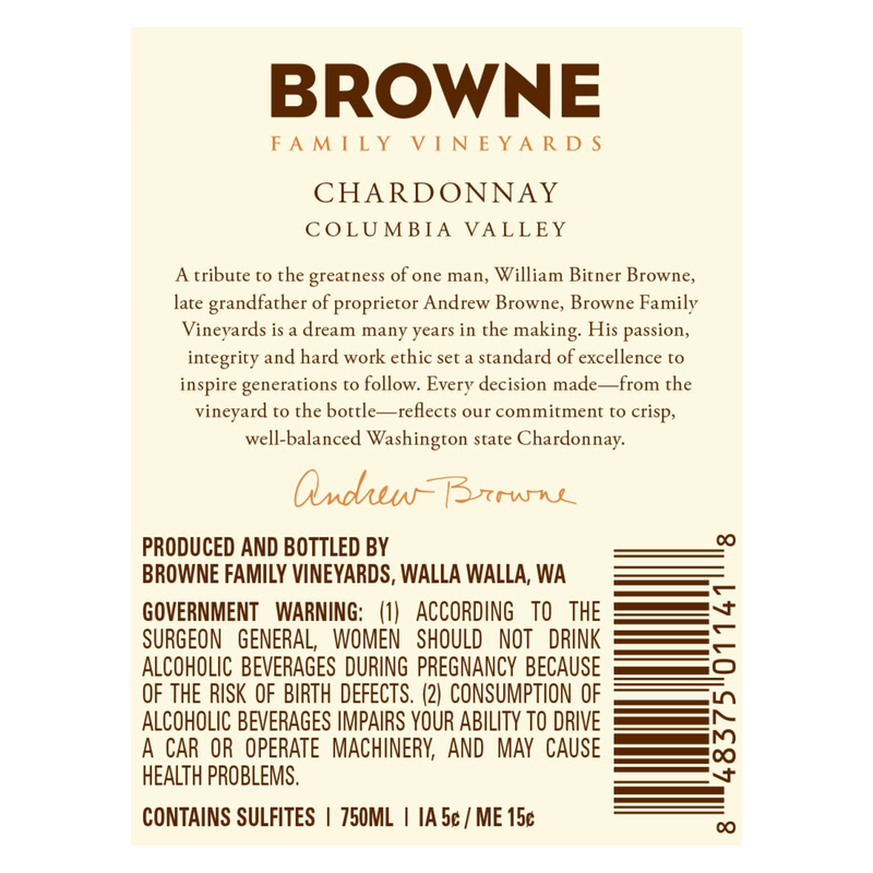 Browne Family Chardonnay 750ml : Alcohol fast delivery by App or Online