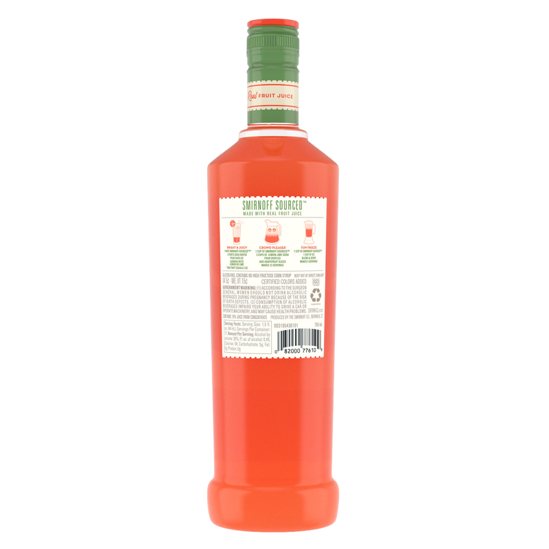 Smirnoff Sourced Ruby Red Grapefruit Vodka 750ml : Alcohol fast ...