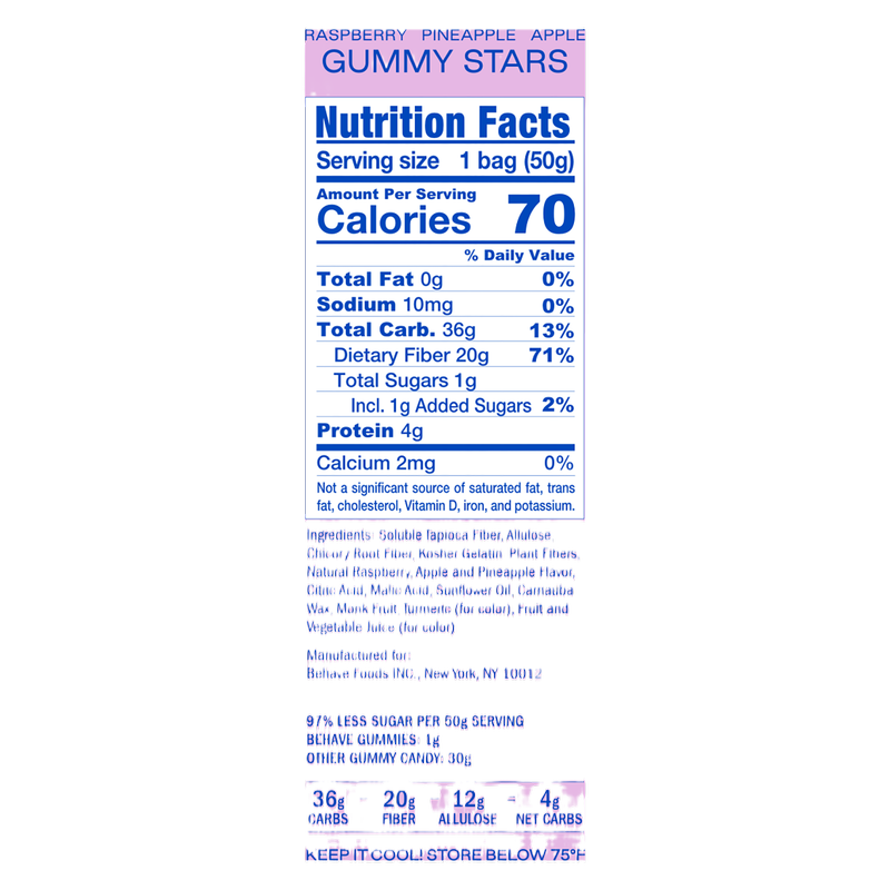 BEHAVE Low-Sugar Gummy Stars 1.8oz : Snacks fast delivery by App or Online
