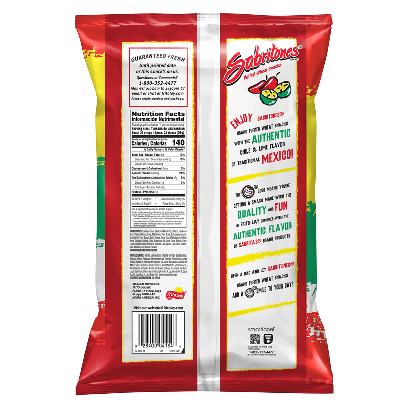 Sabritones Chile and Lime Flavored Puffed Wheat Snacks 4oz : Snacks ...