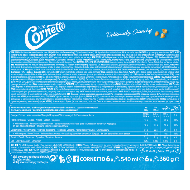 Cornetto Classic Cone, 6 x 90ml : Ice Cream fast delivery by App or Online