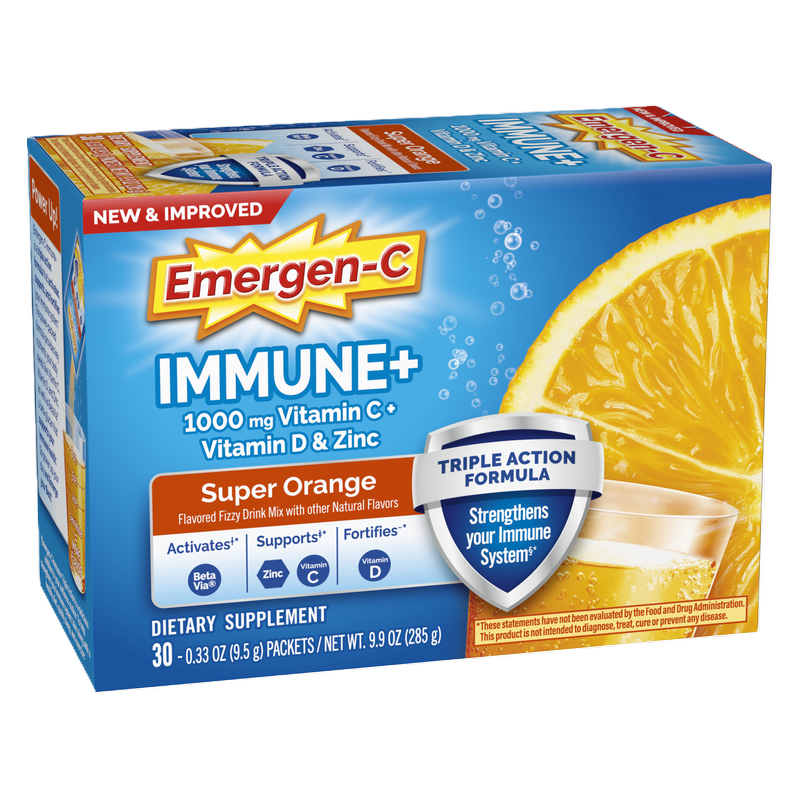 Emergen-C Immune+ Triple Action Powder in Super Orange 30ct : Health ...