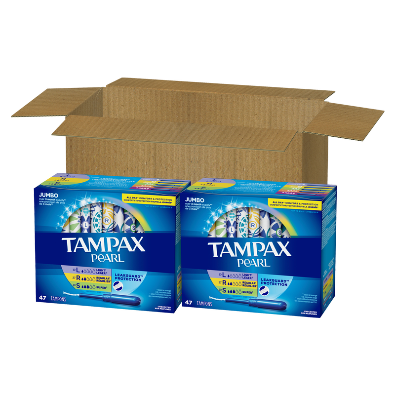 Tampax Pearl Tampons Trio Pack, with LeakGuard, Light/Regular/Super ...
