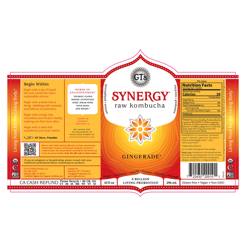 GT's SYNERGY Gingerade Kombucha 10oz Bottle : Drinks fast delivery by ...