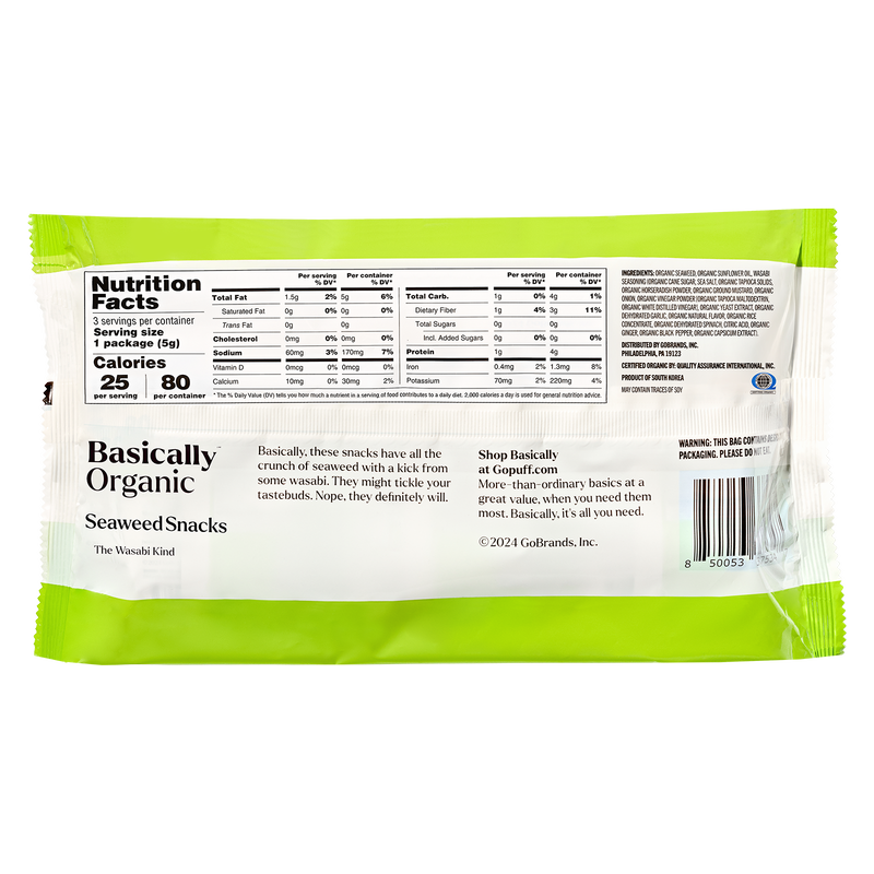 Basically Organic Wasabi Seaweed Snacks, 3 pack - Delivered In As Fast ...