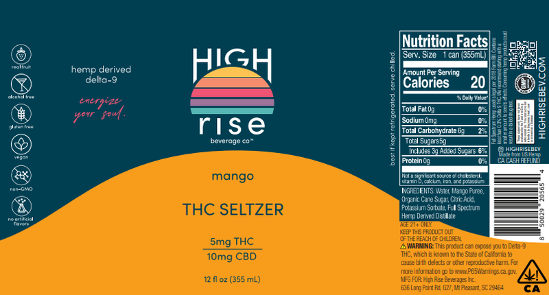 High Rise Mango 5mg THC Seltzer 4pk 12oz Can - Delivered In As Fast As ...