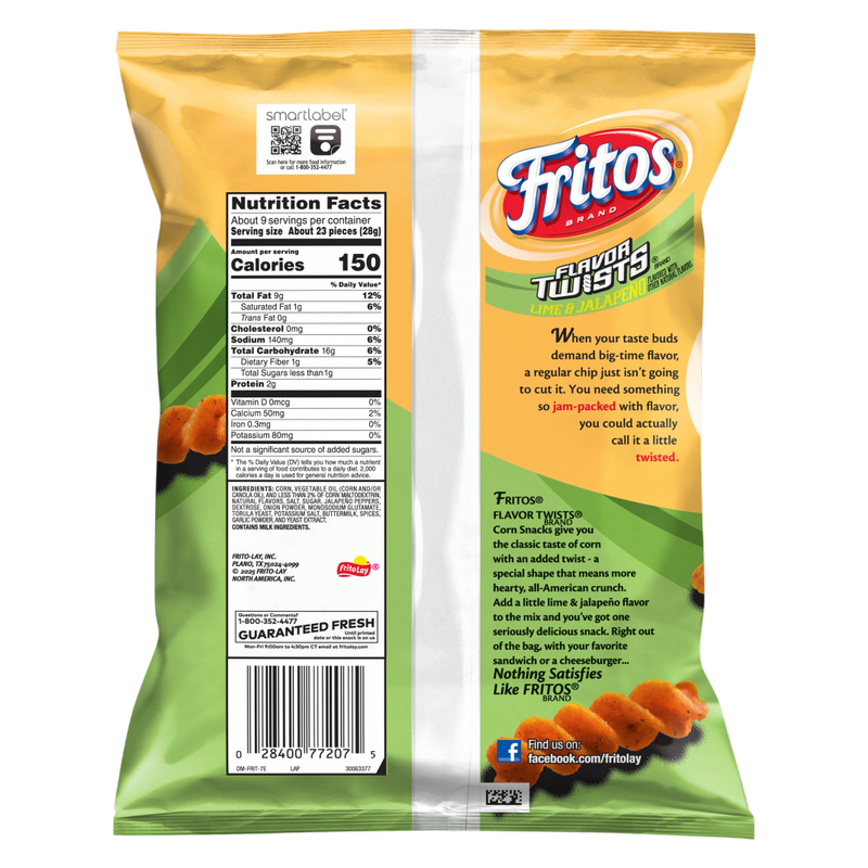 Fritos Flavor Twists Corn Snacks Lime & Jalapeno 9.25oz - Delivered In ...