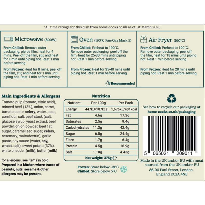 HomeCooks Sweet Potato Cottage Pie - By Chef Austin, 375g : Frozen fast delivery by App or Online
