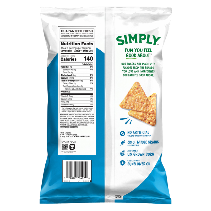 Doritos Simply Tortilla Chips Zesty Cool Ranch Flavored 7.5oz ...