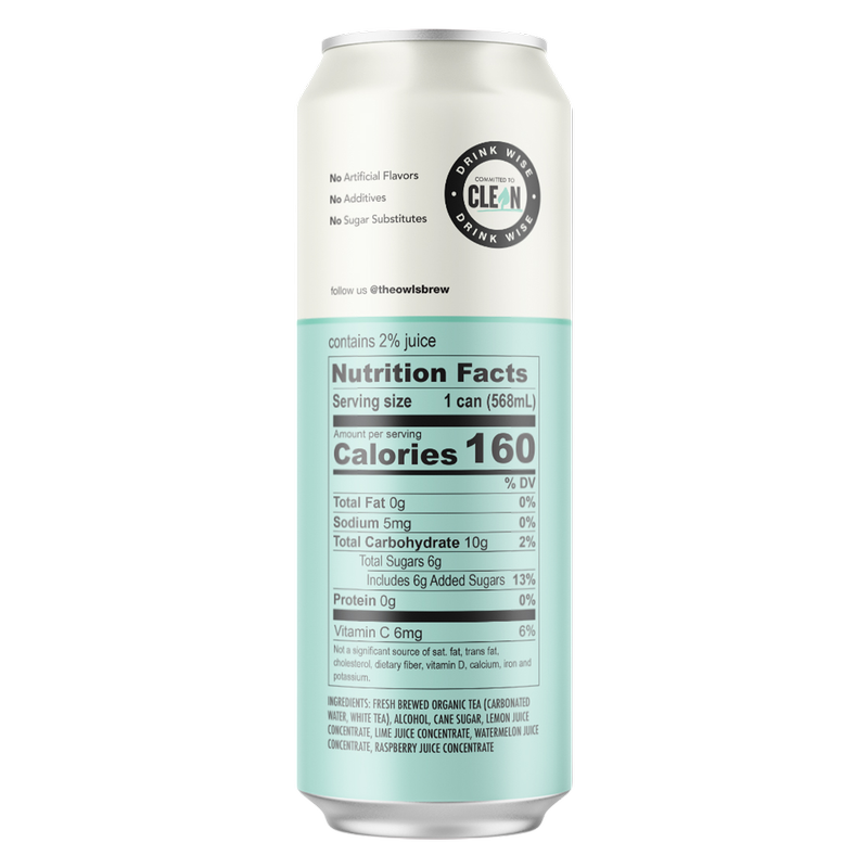 Owl's Brew Boozy Tea White Tea & Watermelon 19.2oz Can 4.8% ABV ...