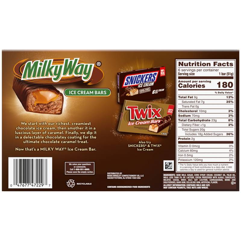 MILKY WAY Caramel and Chocolate Ice Cream Bars, 6 Pack, 2 Oz Bars ...