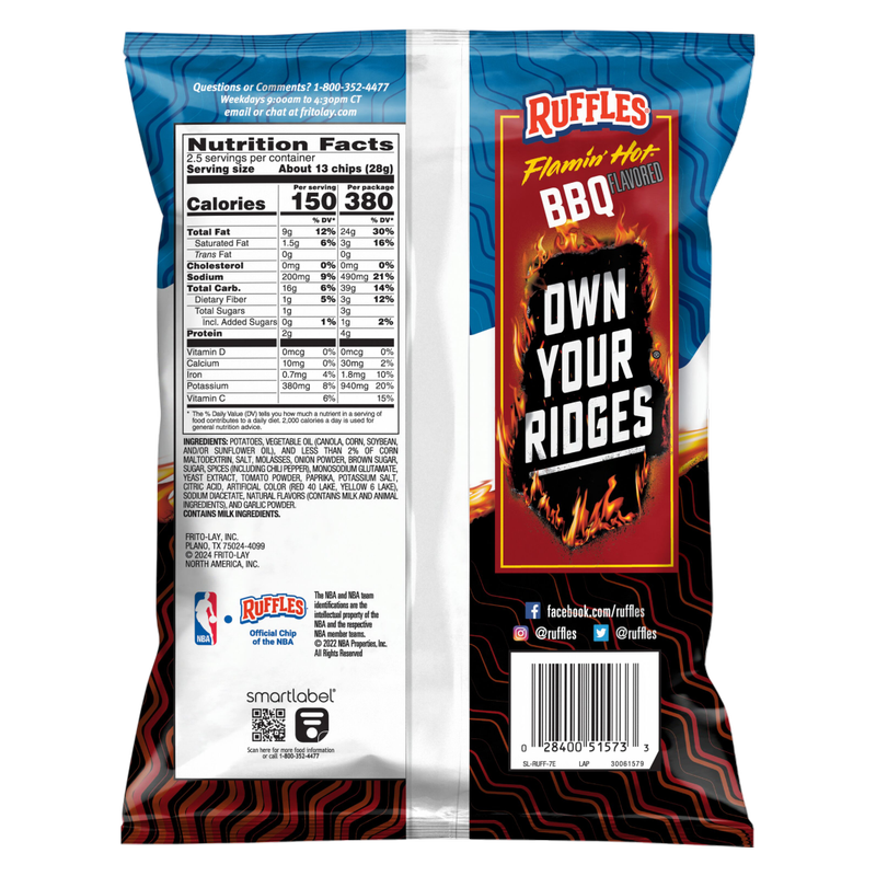 Ruffles Flamin' Hot BBQ Potato Chips 2.5oz - Delivered In As Fast As 15 ...