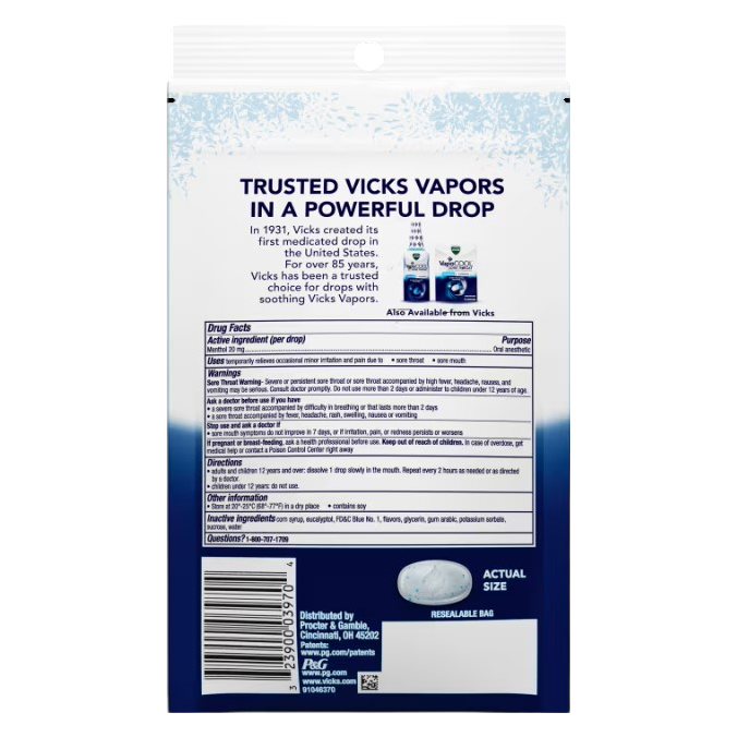 Vicks VapoCool Severe Max Strength, Medicated Sore Throat Drops, 18ct ...
