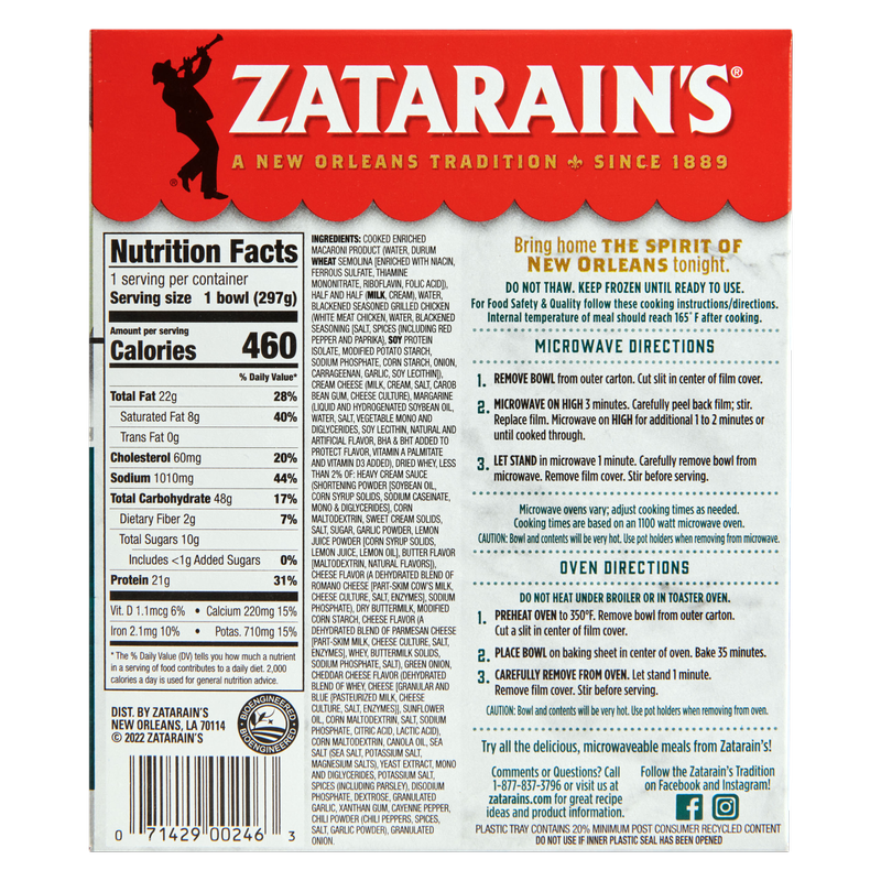 Zatarain's Blackened Chicken Alfredo Frozen Dinner, 10.5 oz - Delivered ...