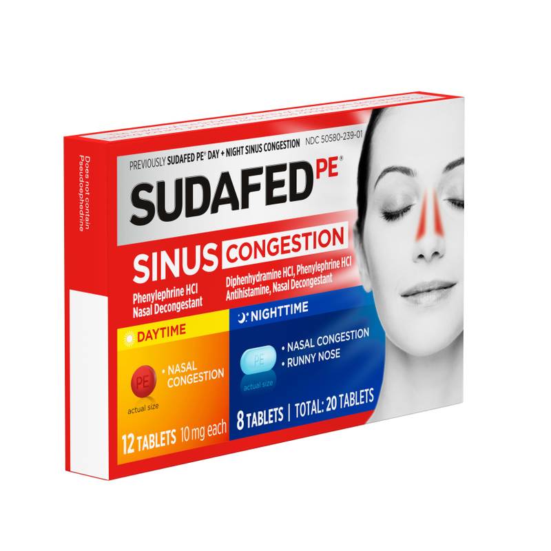 Sudafed PE Sinus Congestion Day + Night Tablets, 20 Count - Delivered ...