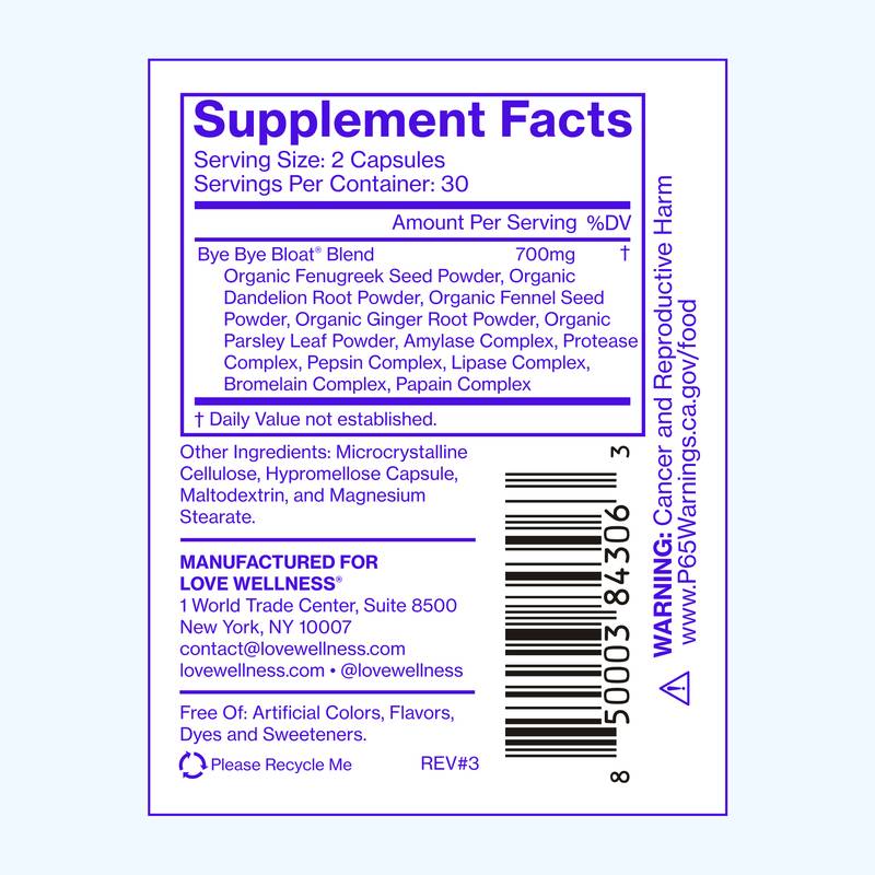 Love Wellness Bye Bye Bloat Debloating Capsules 60ct - Delivered In As ...