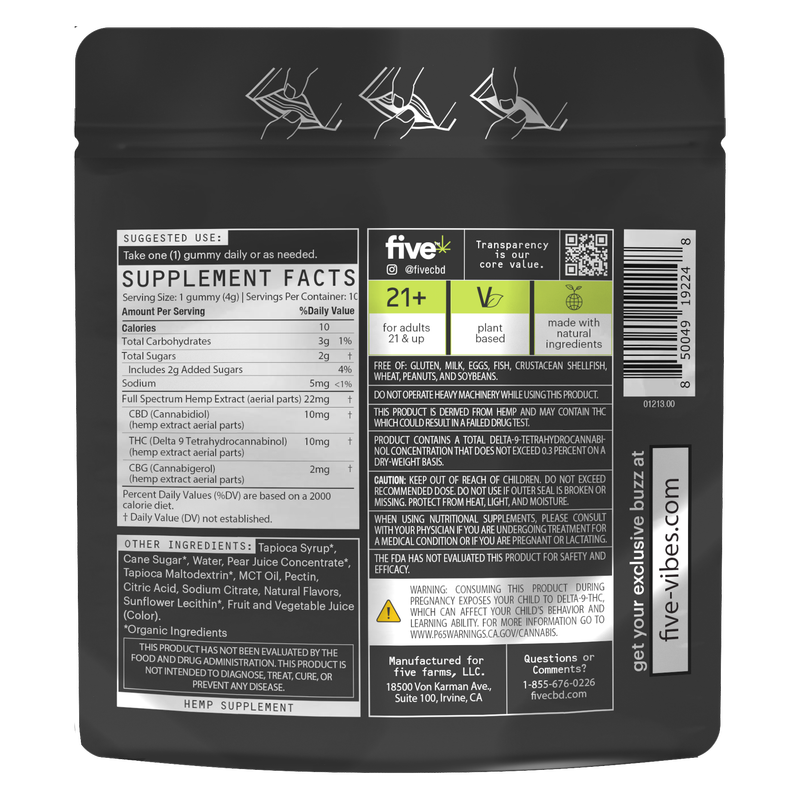 Five High Potency Vibes Gummies, Red Razz, Hybrid, 10mg THC, 10ct ...