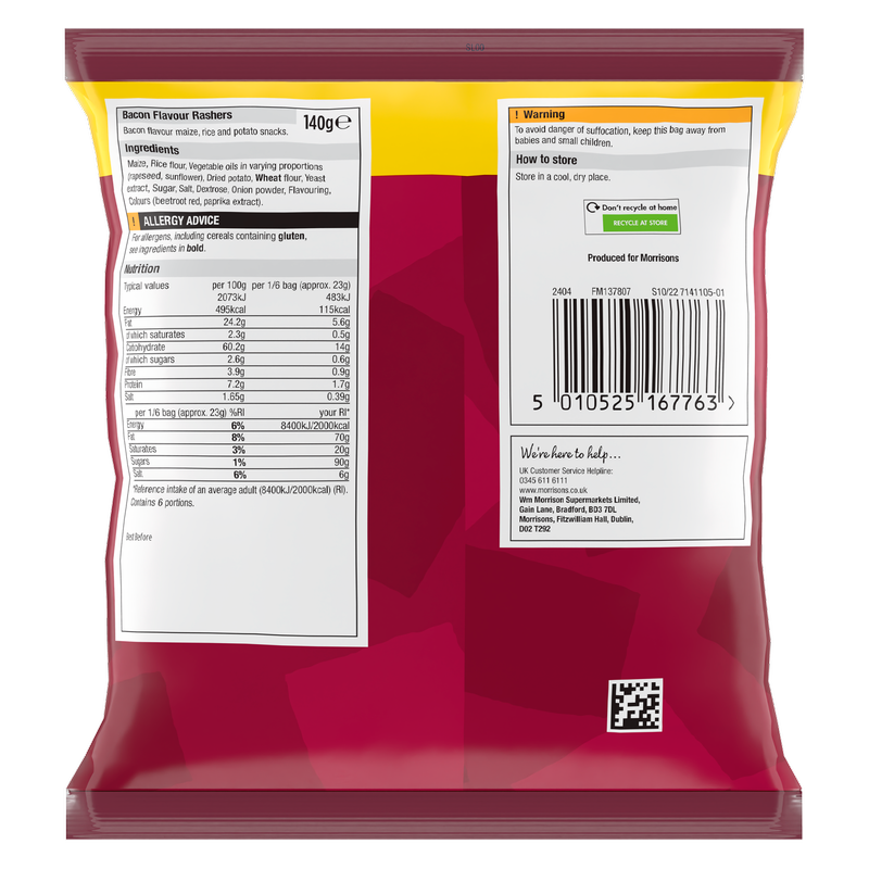 Morrisons Bacon Rashers, 140g : Snacks fast delivery by App or Online
