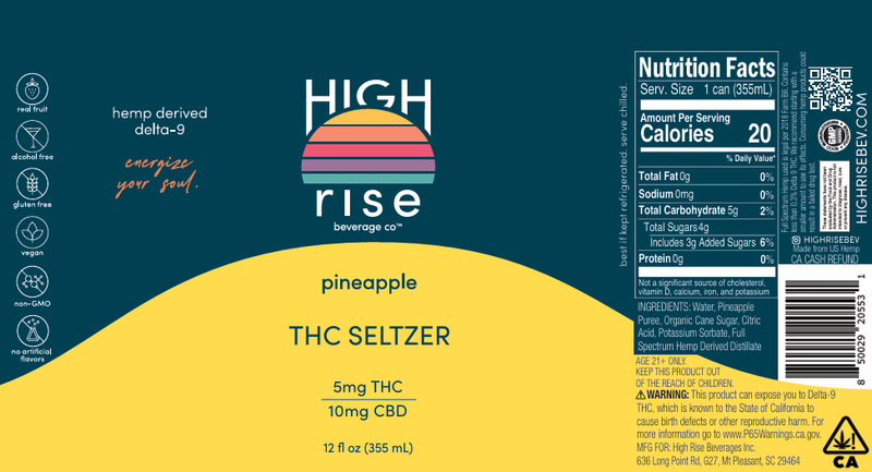 High Rise Pineapple 5mg THC Seltzer 4pk 12oz Can - Delivered In As Fast ...