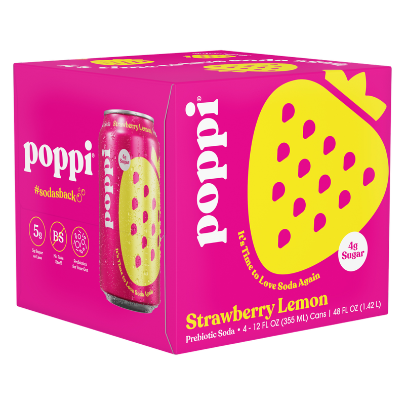 Poppi Prebiotic Soda Strawberry Lemon 4pk 12oz Can- XL - Delivered In ...