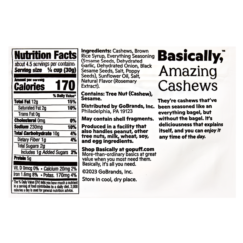 Basically, Everything Bagel Seasoned Cashews 5oz. - Delivered In As ...