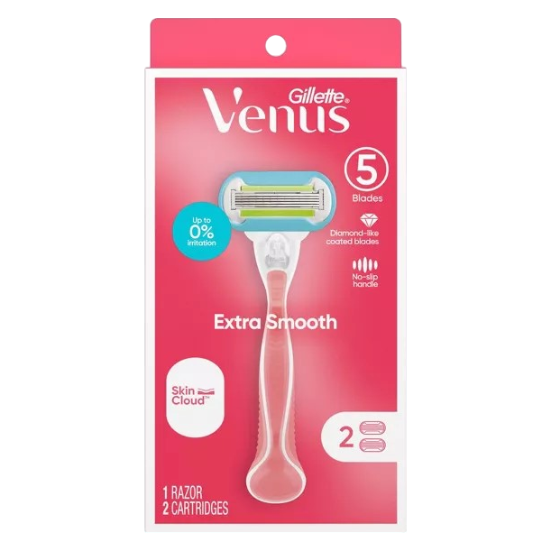 Gillette Venus Extra Smooth Pink Women's Razor Handle + 2 Blade Refills ...