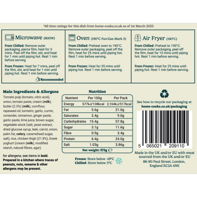 HomeCooks Chargrilled Butter Chicken - By Chef Reyansh, 375g : Frozen ...