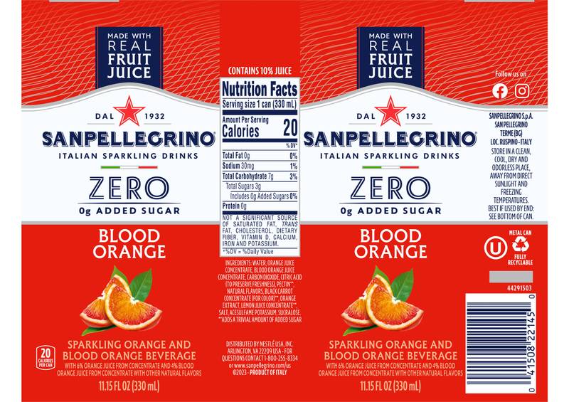 San Pellegrino Zero Sugar Blood Orange Italian Sparkling Drink 6pk 11.15oz Btl - Delivered In As ...