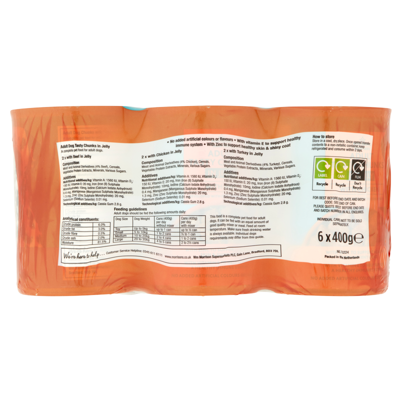 Morrisons Adult Wet Dog Food Meat Chunks In Jelly, 6 x 400g : Pets fast ...