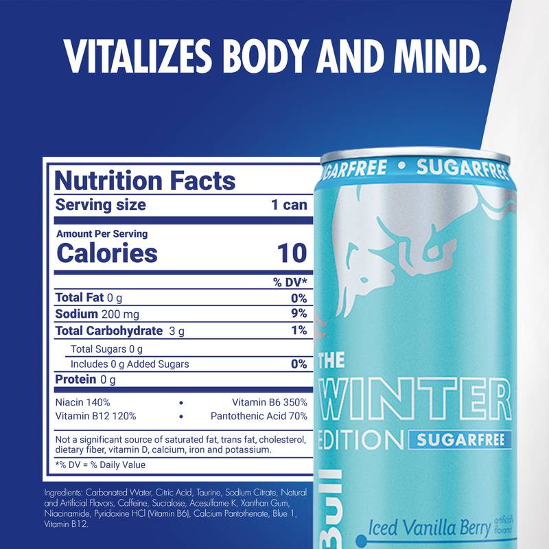 Red Bull Sugar Free Winter Edition Iced Vanilla Berry Energy Drink 12oz ...