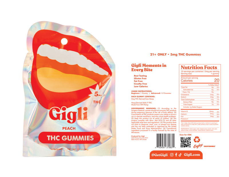 Gigli Peach THC-Infused Gummies 5 mg THC, 10ct. - Delivered In As Fast ...