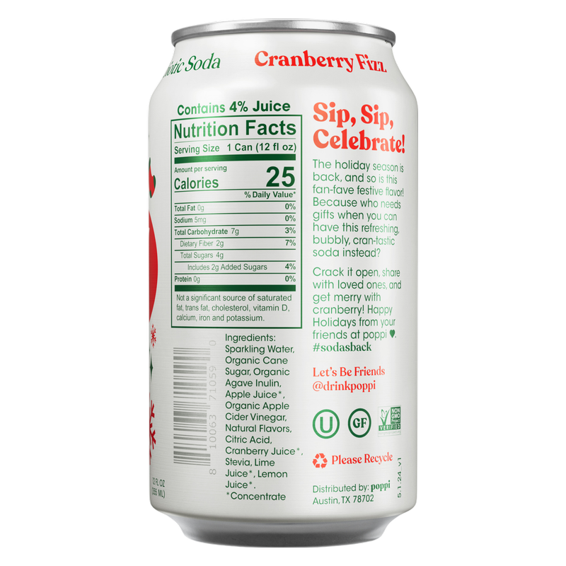 Poppi Prebiotic Soda Cranberry Fizz 12oz Can - Delivered In As Fast As ...